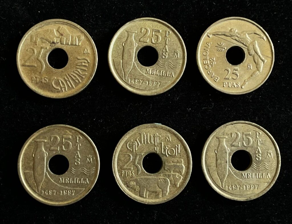 25 Pesetas Spain Hole Coin - coinsstuff